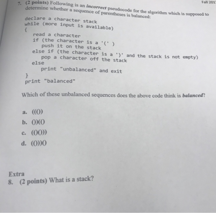 Solved Fall 201 7 2 Points Following Is An Incorrect 0828