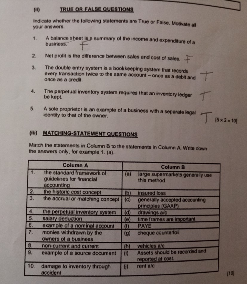 Solved (ii) TRUE OR FALSE QUESTIONS Indicate whether the | Chegg.com