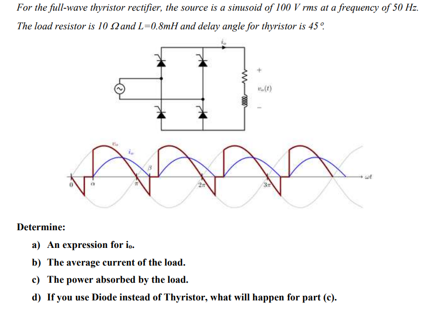 Solved For the full-wave thyristor rectifier, the source is | Chegg.com