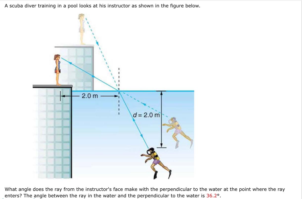 Solved A scuba diver training in a pool looks at his | Chegg.com