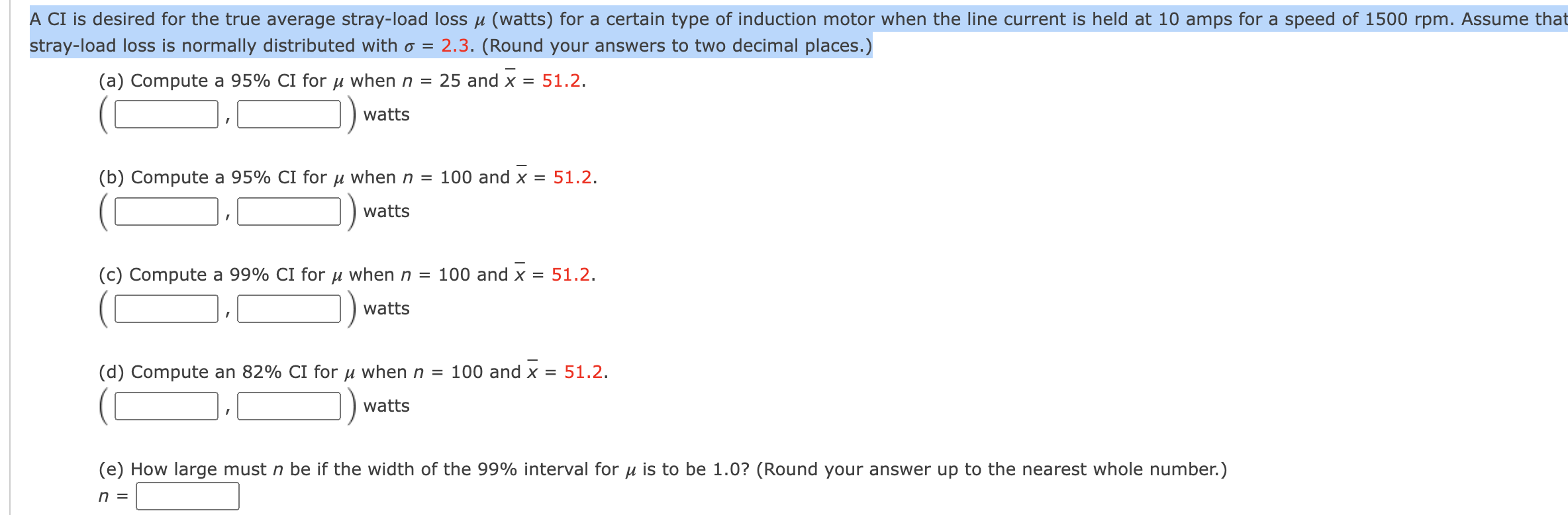 Solved CI is desired for the true average stray-load loss μ | Chegg.com