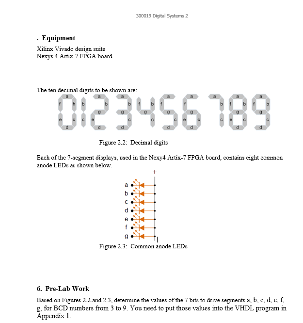 Solved 300019 Digital Systems 2 . Equipment Xilinx Vivado | Chegg.com