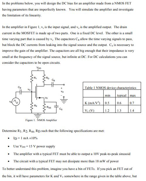 In the problems below, you will design the DC bias | Chegg.com