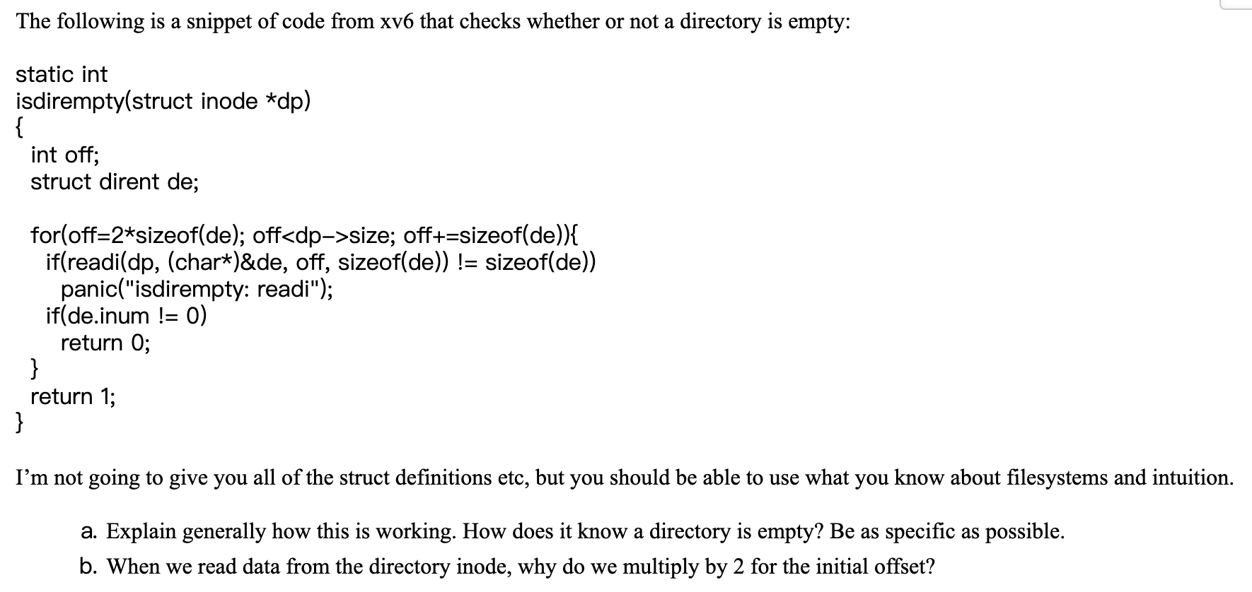 The following is a snippet of code from xv6 that | Chegg.com