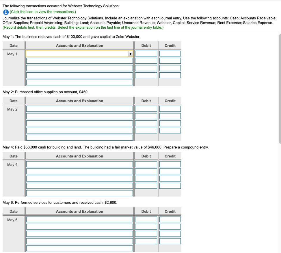 Solved The following transactions occurred for Webster | Chegg.com