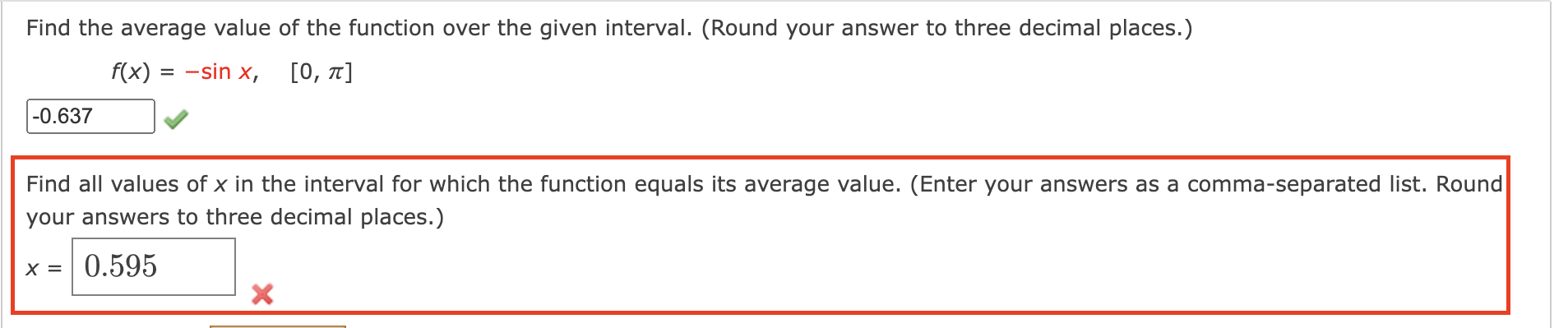 Solved f(x)=−sinx,[0,π] Find all values of x in the interval | Chegg.com