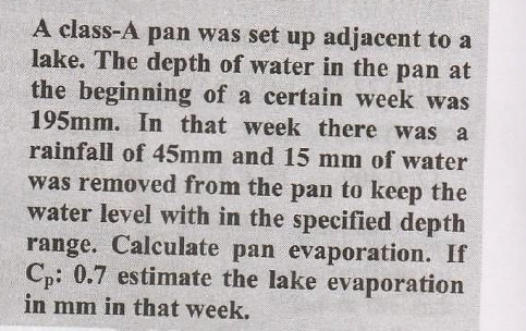 Solved A class-A pan was set up adjacent to a lake. The | Chegg.com