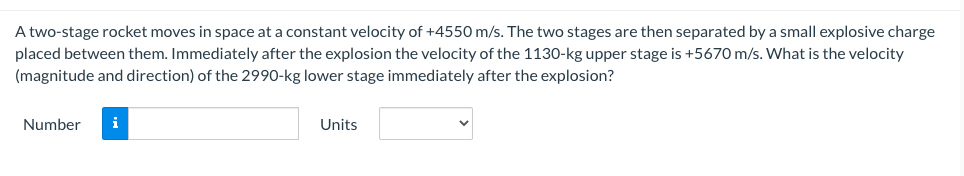 Solved A two-stage rocket moves in space at a constant | Chegg.com