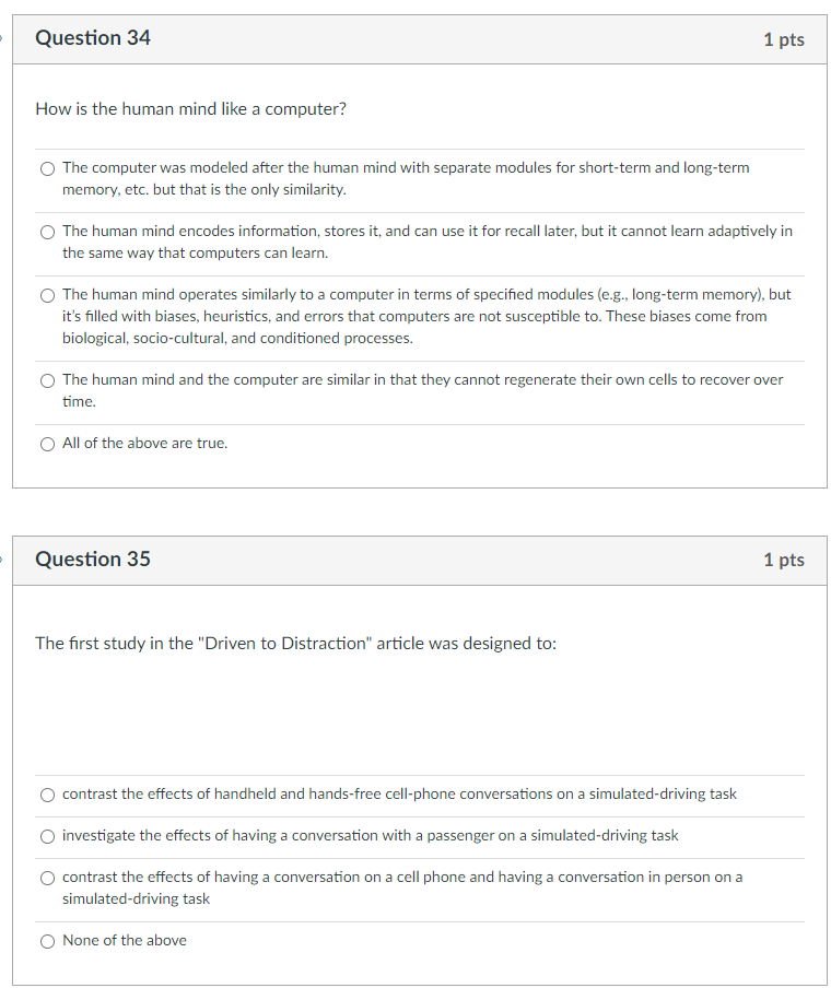Solved Question 34 1 pts How is the human mind like a | Chegg.com