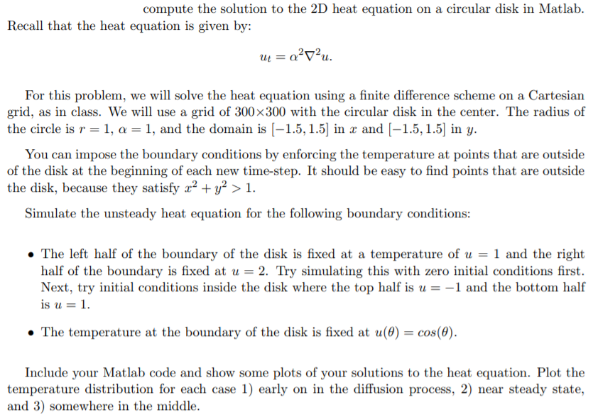 compute the solution to the 2D heat equation on a | Chegg.com