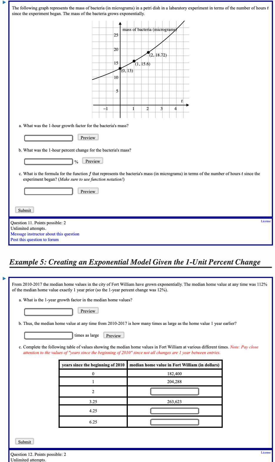 Solved The following graph represents the mass of bacteria | Chegg.com