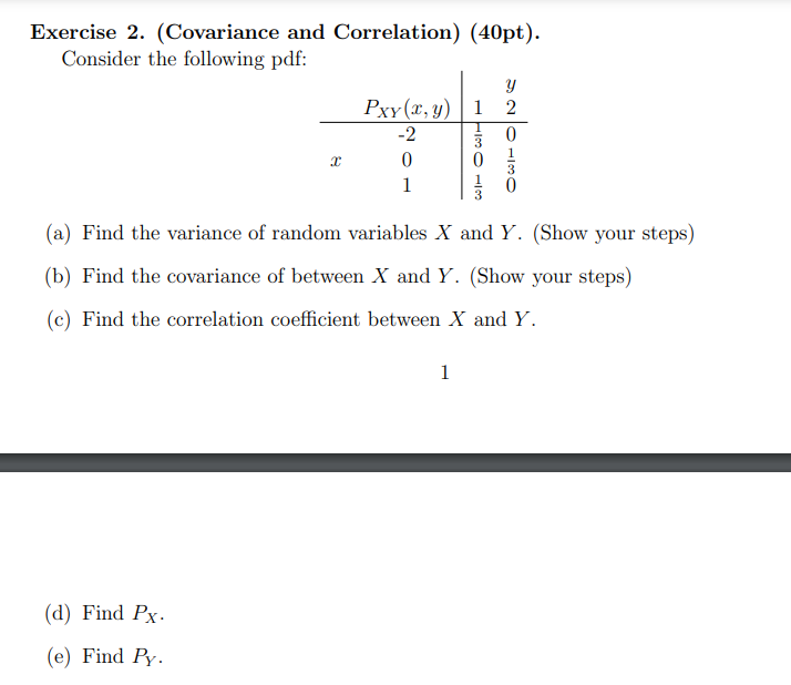 Solved Exercise 2. (Covariance and Correlation) (40pt). | Chegg.com