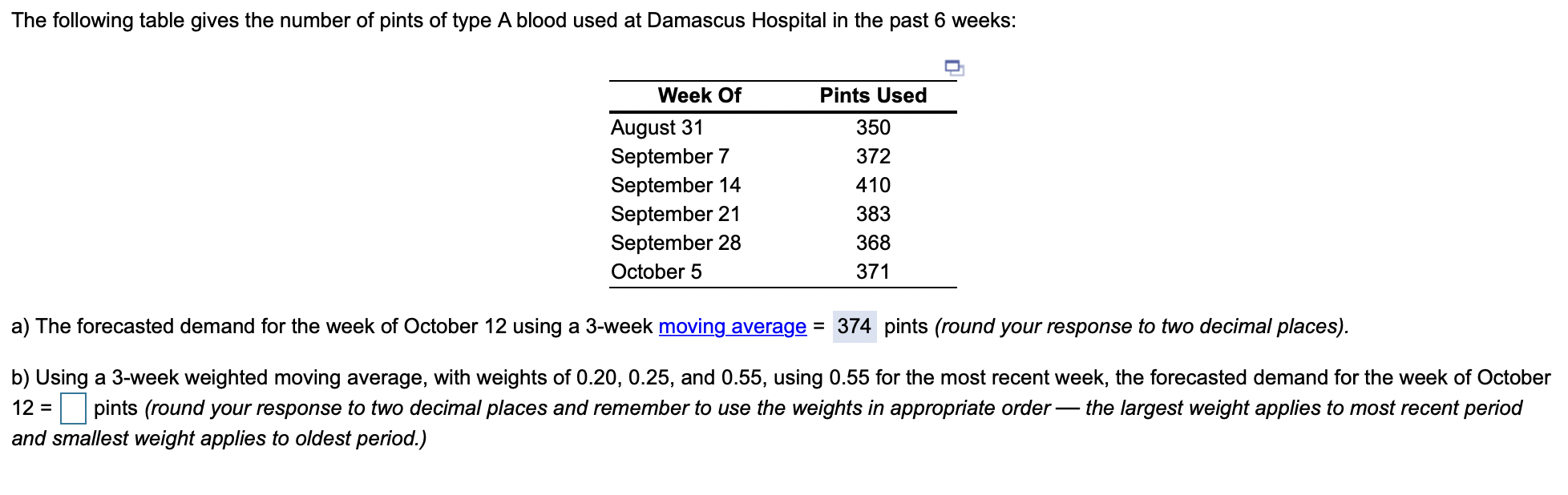 Solved The following table gives the number of pints of type | Chegg.com