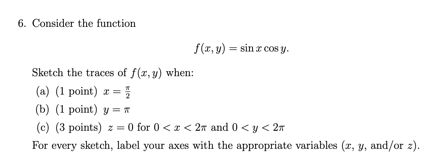 Solved 6. Consider the function f(x, y) = sin x cos y. = TT | Chegg.com