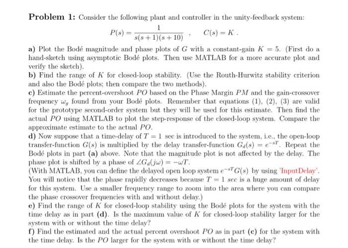 Solved Problem 1: Consider the following plant and | Chegg.com