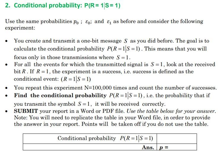 2. Conditional probability: P(R=1∣S=1) Use the same | Chegg.com