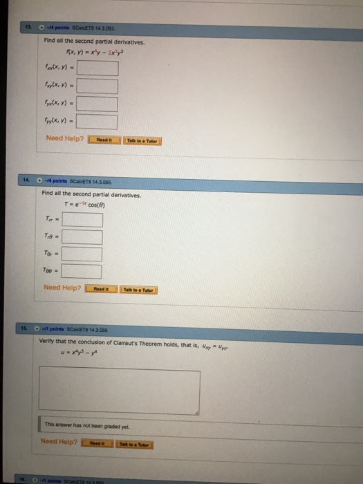 Solved -3 points SCalcET8 14.3 033 Find the first partial | Chegg.com