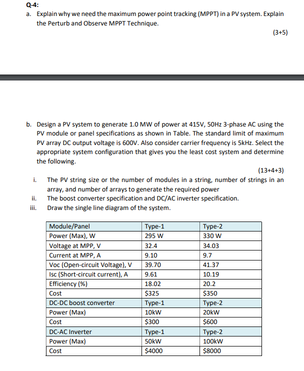 Solved Q-4: a. Explain why we need the maximum power point | Chegg.com