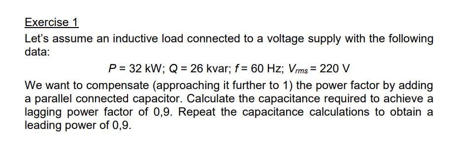 Solved Exercise 1Let's assume an inductive load connected to | Chegg.com