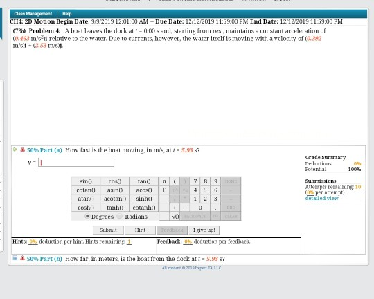 Solved Class Management Help CHE 2D Motion Begin Date: | Chegg.com
