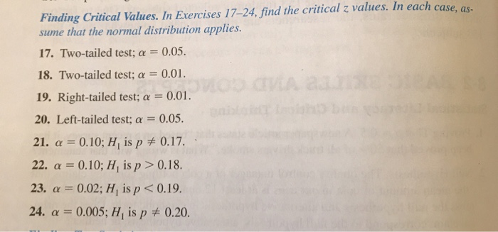 Solved Finding Critical Values. In Exercises 17-24, find the | Chegg.com Solved Finding Critical Values. In Exercises 17-24, find the | Chegg.com