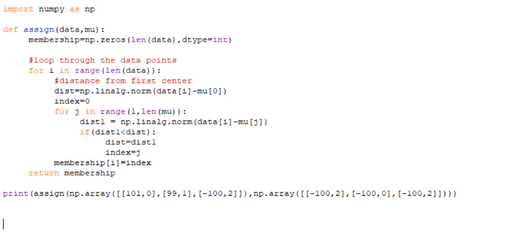Fill in missing Numpy code The function should return | Chegg.com