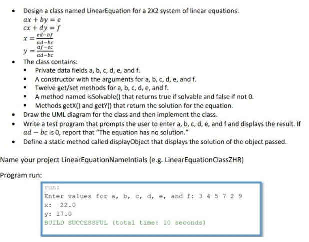 Solved X • Design a class named LinearEquation for a 2x2 | Chegg.com