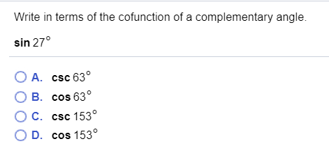 Solved Write in terms of the cofunction of a complementary | Chegg.com