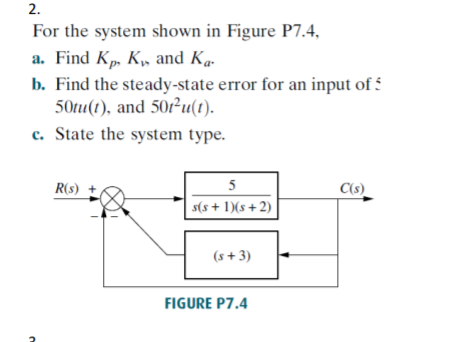 Solved 2. For the system shown in Figure P7.4, a. Find Kp, | Chegg.com