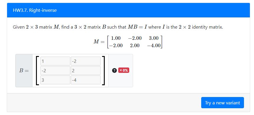 Solved Given 2×3 matrix M, find a 3×2 matrix B such that | Chegg.com