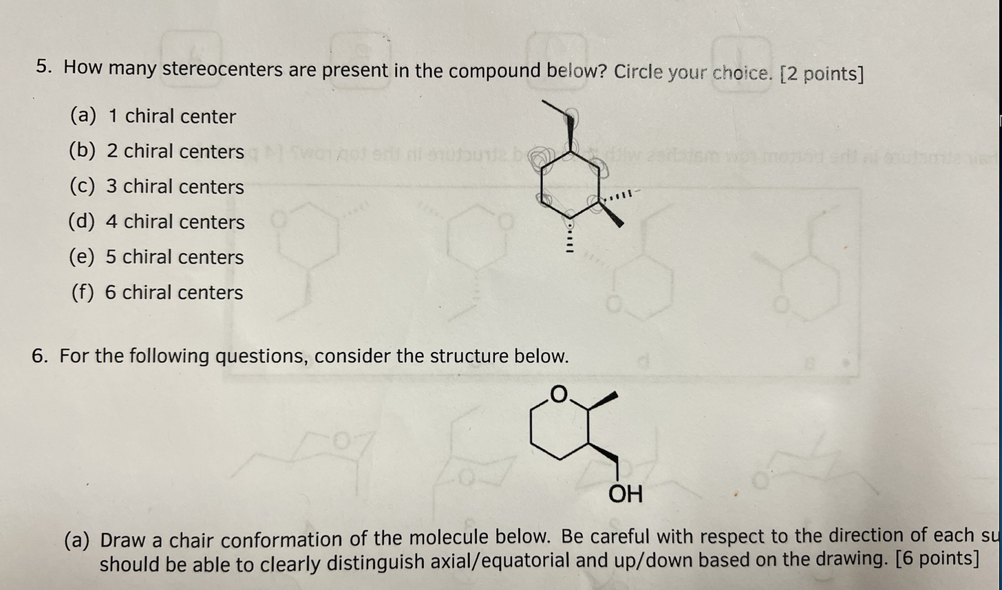 Solved 5. How many stereocenters are present in the compound | Chegg.com