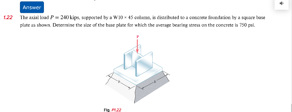 Solved Answer 1.22 The axial load P = 240 kips, supported by | Chegg.com