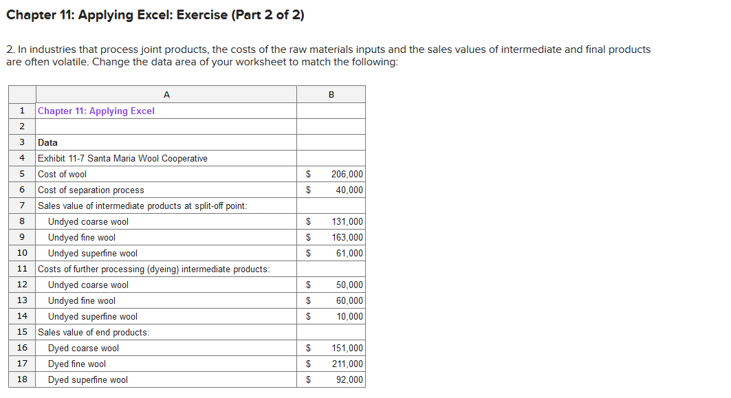 Solved Chapter 11: Applying Excel: Exercise (Part 2 of 2) 2. | Chegg.com