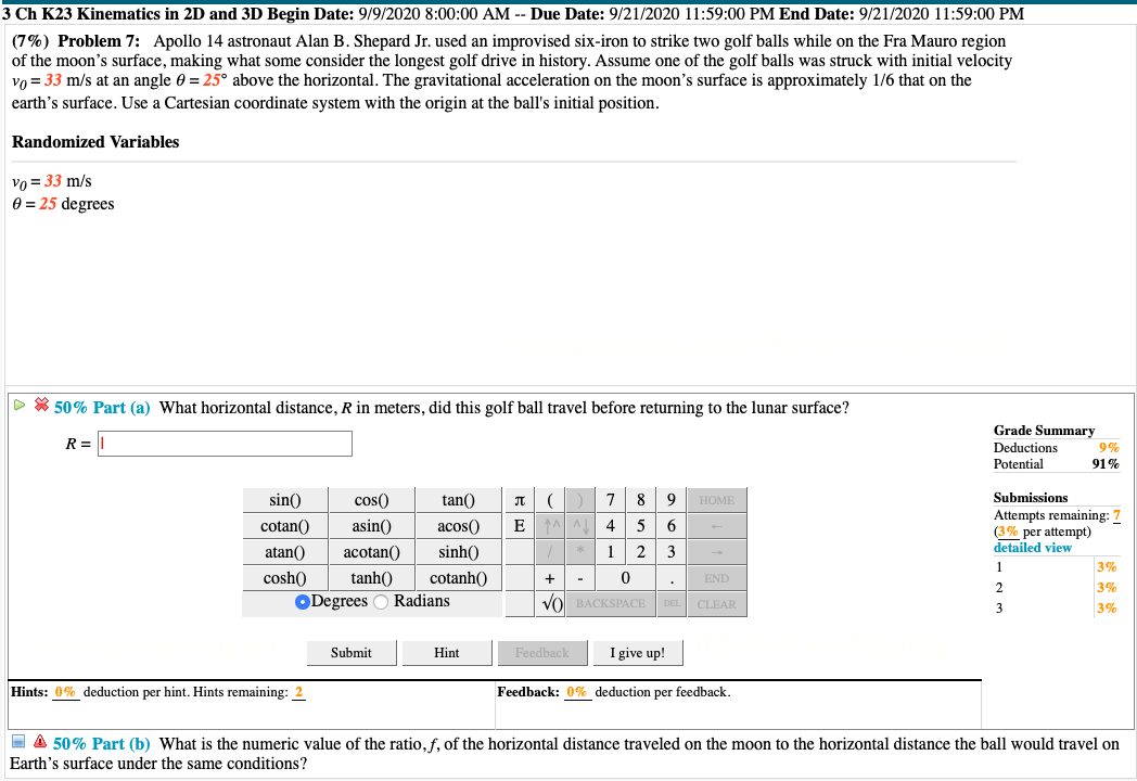 Solved 3 Ch K23 Kinematics in 2D and 3D Begin Date: 9/9/2020 | Chegg.com