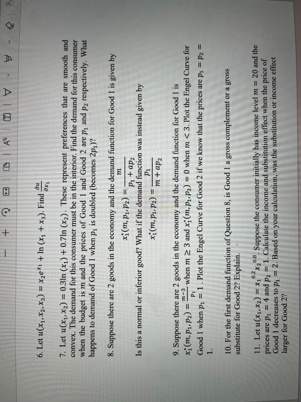 Solved 6. Let u(x1,x2,x3)=x2ex1+ln(x1+x3). Find ∂x1∂u 7. Let | Chegg.com