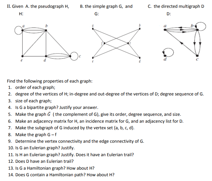 Solved II. Given A. the pseudograph H, H: B. the simple | Chegg.com