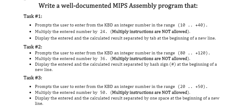 Solved Write MIPS Assembly program ,Dont use Multiplication | Chegg.com