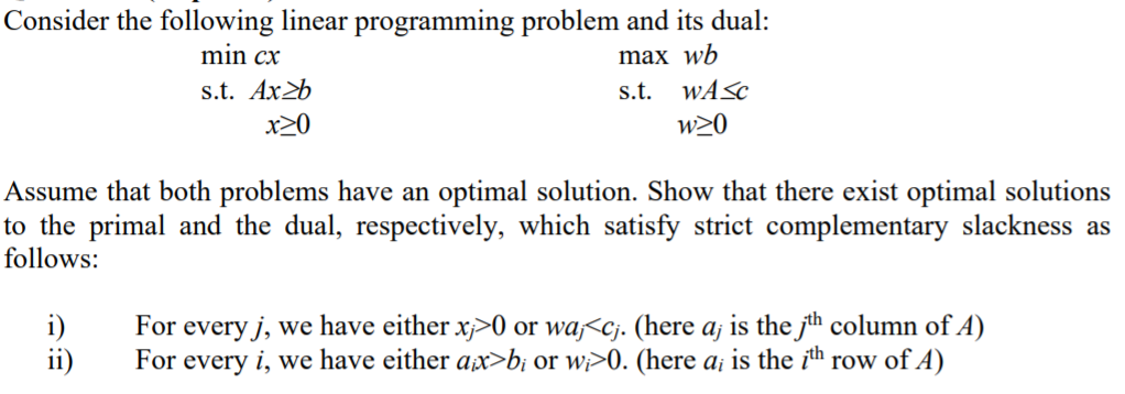 Solved min cx Consider the following linear programming | Chegg.com