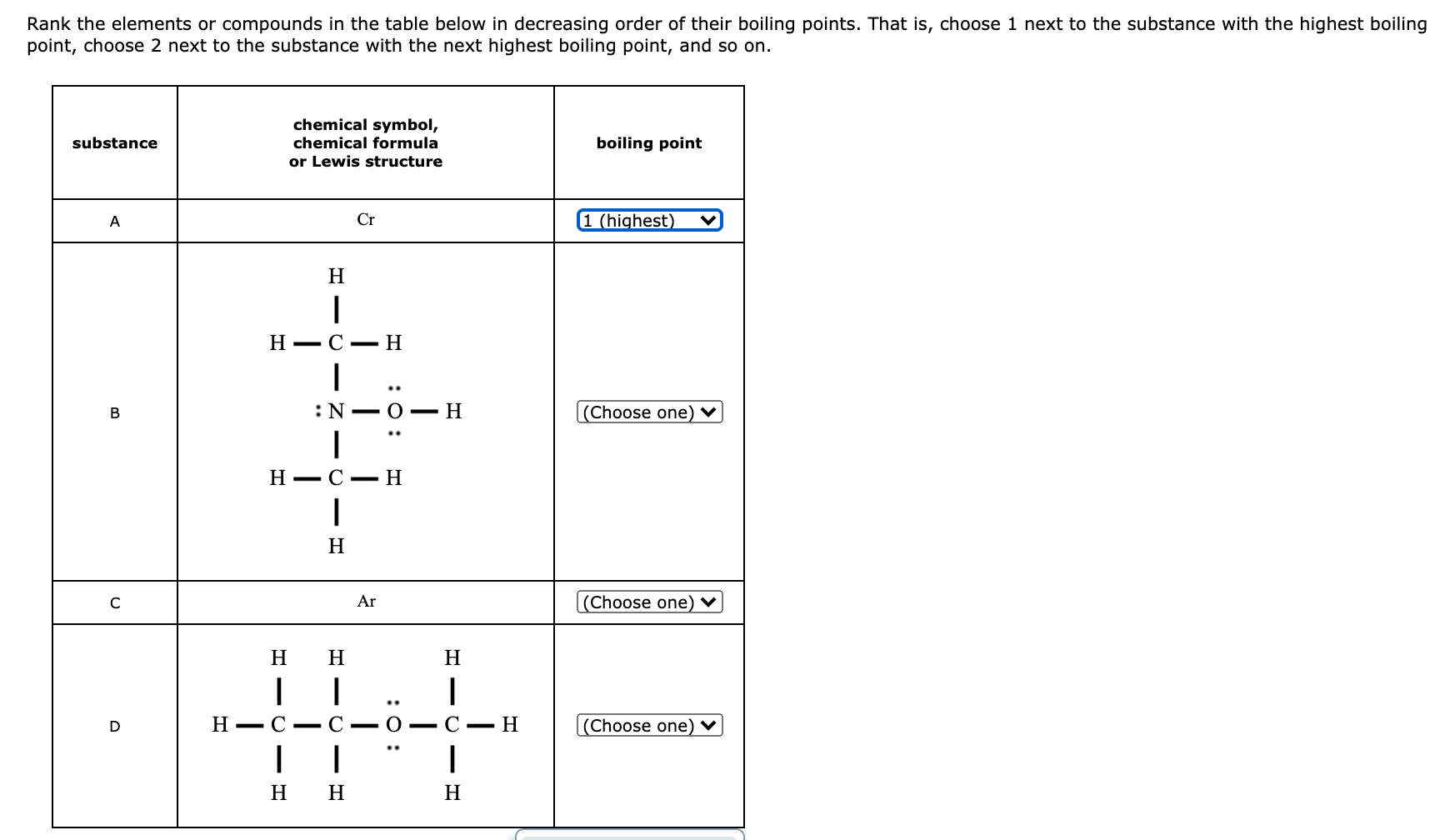 Solved Rank the elements or compounds in the table below in | Chegg.com