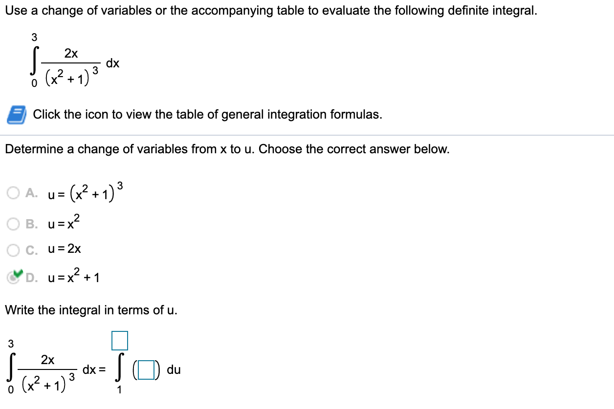 Solved Use a change of variables or the accompanying table | Chegg.com