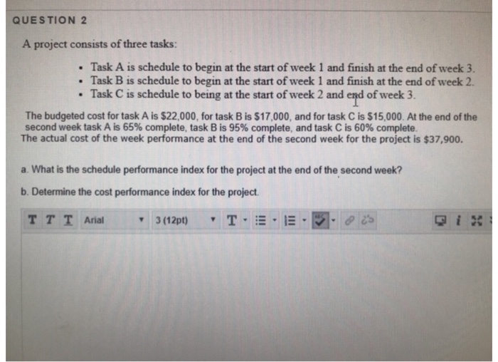 Solved QUESTION 2 A project consists of three tasks: . Task | Chegg.com