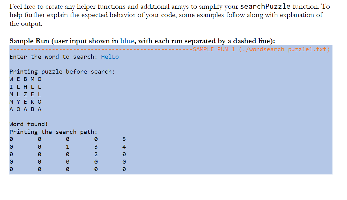 Solved Description of wordsearch.c The main program | Chegg.com