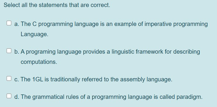 Solved Select all the statements that are correct. a. The C | Chegg.com