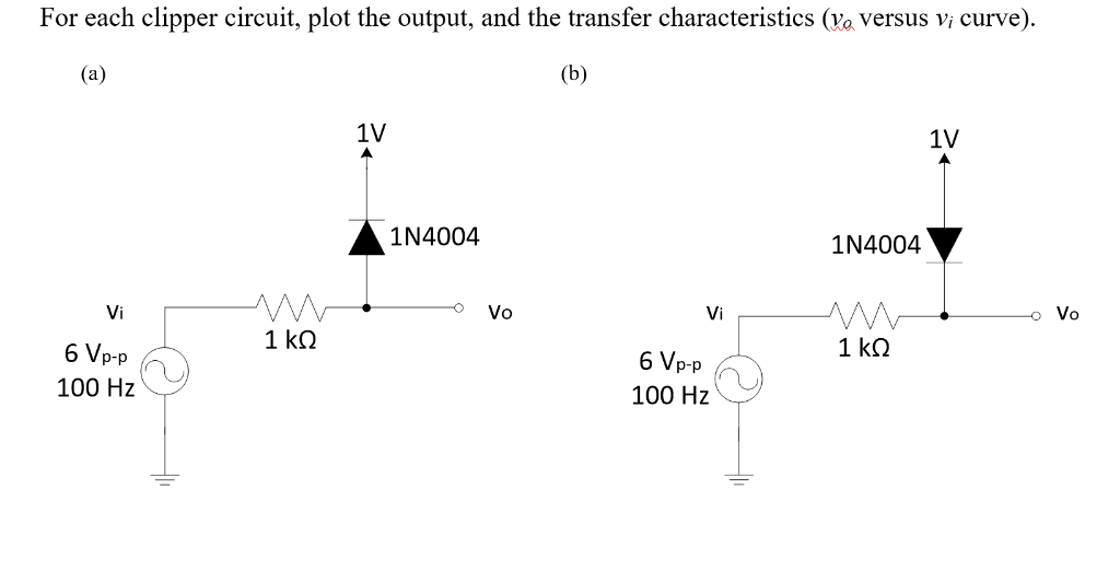 Solved For each clipper circuit, plot the output, and the | Chegg.com