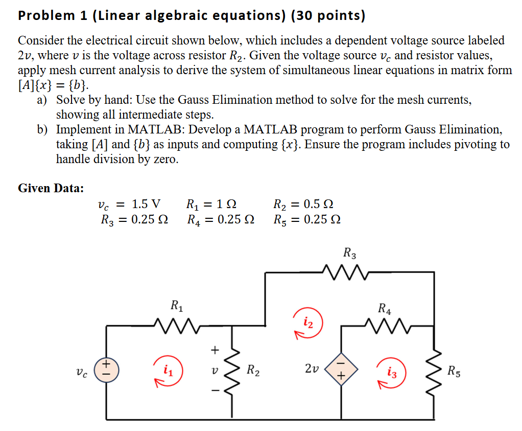 Solved Problem 1 (Linear ﻿algebraic equations) (30 | Chegg.com