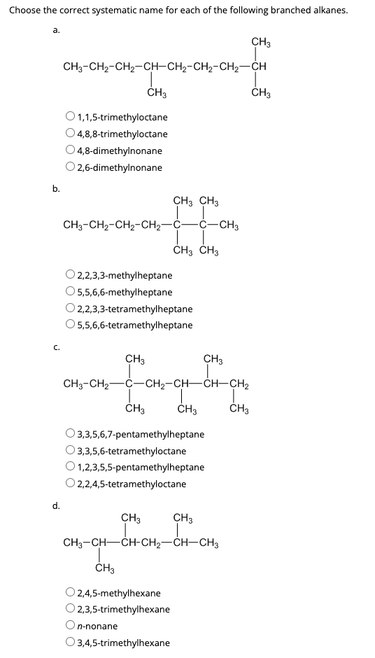Solved Choose the correct systematic name for each of the | Chegg.com