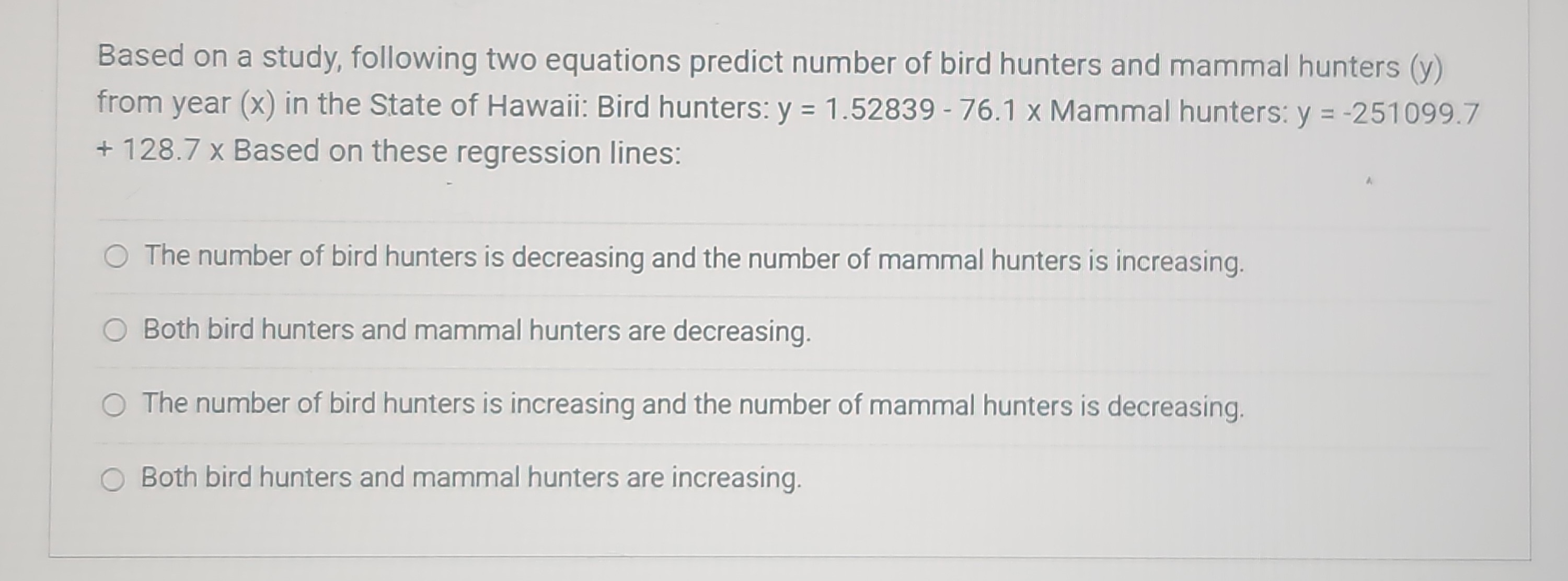 Solved Based on a study, following two equations predict | Chegg.com