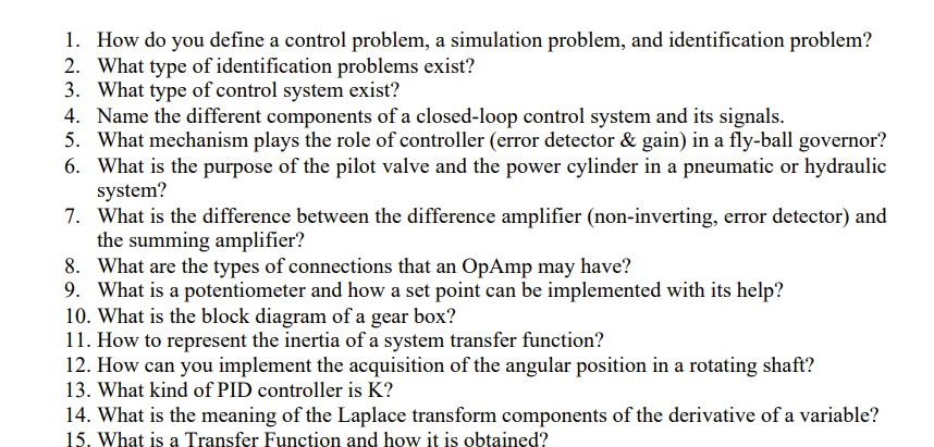 1. How do you define a control problem, a simulation | Chegg.com