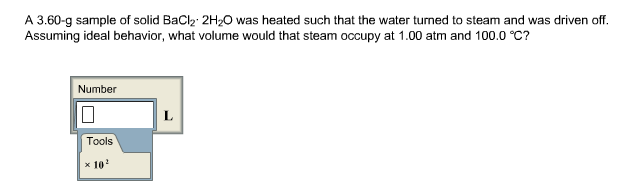 Solved A 3.60-g sample of solid BaCl2 2H2O was heated such | Chegg.com