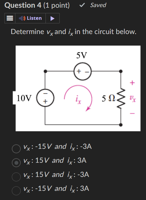 Solved Determine vX and iX in the circuit below. vX:−15V and | Chegg.com